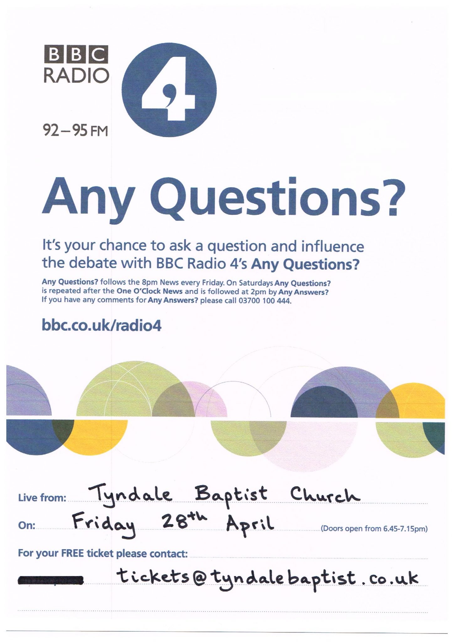 BBC Radio 4 – Any Questions? | Tyndale Baptist Church, Bristol